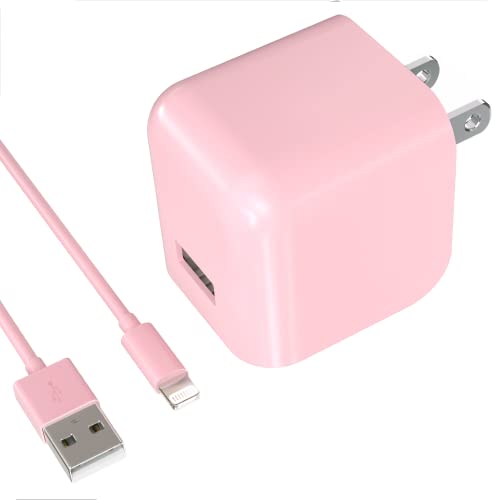 TALK WORKS USB Cable Compatible w/iPhone 13/13 Pro/13 Pro Max, 14/14 Plus/14 Pro/14 Pro Max, Phone, AirPods, iPad - 5' Lightning Cable Wall Charger Adapter - MFI Certified (Pink)