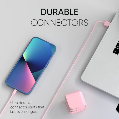 TALK WORKS USB Cable Compatible w/iPhone 13/13 Pro/13 Pro Max, 14/14 Plus/14 Pro/14 Pro Max, Phone, AirPods, iPad - 5' Lightning Cable Wall Charger Adapter - MFI Certified (Pink)