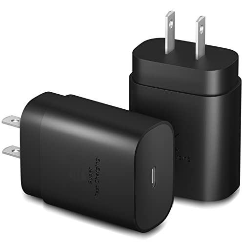 Galaxy S23 Charger Block USB Type C Power Plug 25W PD Super Fast Charging Wall Charger Adapter for Samsung Galaxy S23/S22/S21/Ultra/Plus/Note 20/10 Plus/Z fold 3/iPhone 14/13/iPad/Tablet-2 Pack Black