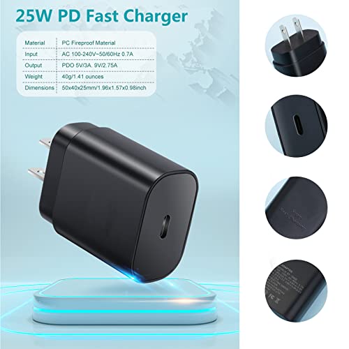 Galaxy S23 Charger Block USB Type C Power Plug 25W PD Super Fast Charging Wall Charger Adapter for Samsung Galaxy S23/S22/S21/Ultra/Plus/Note 20/10 Plus/Z fold 3/iPhone 14/13/iPad/Tablet-2 Pack Black