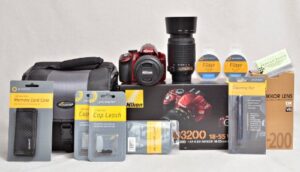 nikon red d3200 & 18-55mm vr+ nikon 55-200mm vr kit + more!