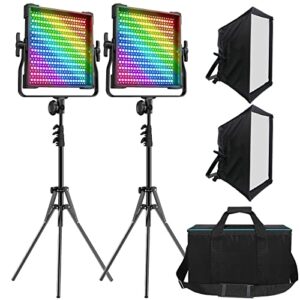 switti rgb video light, full color studio photography lighting kit, 50w led panel light with softbox, 552 leds/cri 97+, 2600k-10000k/0-360 adjustable colors/9 kinds of the scene lights