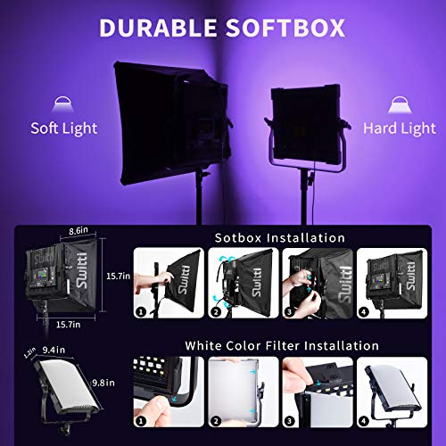 Switti RGB Video Light, Full Color Studio Photography Lighting Kit, 50W LED Panel Light with Softbox, 552 LEDs/CRI 97+, 2600K-10000K/0-360 Adjustable Colors/9 Kinds of The Scene Lights