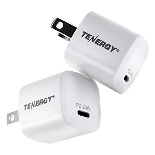 Tenergy USB-C Charger with PD 20W, 2 Pack Fast Charging iPhone 12/12 Mini / 12 Pro / 12 Pro Max / 11, Galaxy, Pixel 4/3, iPad Pro (Cable not Included)