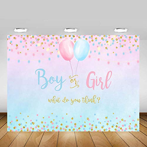 Mocsicka Boy or Girl Gender Reveal Decoration, Blue or Pink Dots Balloon Party Backdrop, Gender Reveal Banner Supplies (5x3ft (60x36 inch))