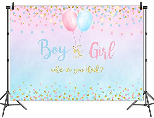 Mocsicka Boy or Girl Gender Reveal Decoration, Blue or Pink Dots Balloon Party Backdrop, Gender Reveal Banner Supplies (5x3ft (60x36 inch))