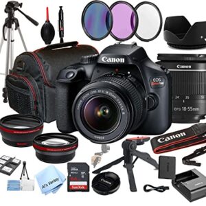 Canon EOS Rebel T100 DSLR Camera w/EF-S 18-55mm F/3.5-5.6 Zoom Lens + 64GB Memory + Case + Tripod + Filters (28pc Bundle) (Renewed)