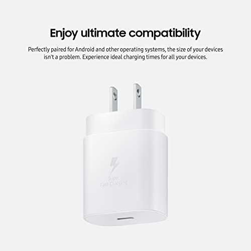 SAMSUNG 25W Wall Charger USB C Adapter, Super Fast Charging Block for Galaxy Phones and Devices, Cable Not Included, 2021, US Version, White