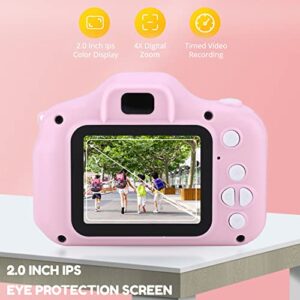 Kids Camera for Girls and Boys, Mini Portable 2.0 inch IPS Color Screen Children Digital Camera, Children Digital HD Cameras 1080P with 32GB TF Card(Pink)