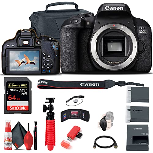 Canon EOS Rebel 800D / T7i DSLR Camera (Body Only) + 64GB Memory Card + Case + Corel Photo Software + LPE17 Battery + Card Reader + Flex Tripod + HDMI Cable + More (Renewed)