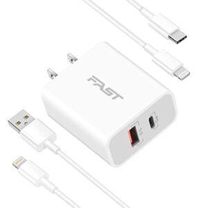 [apple mfi certified] iphone 12 13 14 fast charger, arccra 20w pd dual port usb c wall charger plug charging block adapter + 2 x 6ft lightning cable for iphone 14 13 12 pro max mini 11 xs xr x, ipad