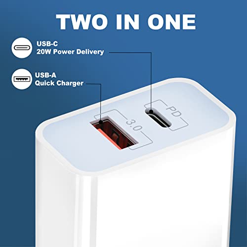 [Apple MFi Certified] iPhone 12 13 14 Fast Charger, ARCCRA 20W PD Dual Port USB C Wall Charger Plug Charging Block Adapter + 2 X 6FT Lightning Cable for iPhone 14 13 12 Pro Max Mini 11 XS XR X, iPad