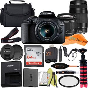 canon eos 2000d (rebel t7) digital slr camera 24.1mp sensor with ef-s 18-55mm & 75-300mm lens + zeetech accessory bundle for, sandisk 64gb memory card, case and tripod (renewed)