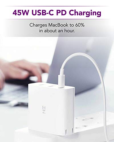 ZMI zPower 3-Port Travel Charger with 25W PPS Support: 45W USB-C PD and 18W-Split Dual USB-A Wall Charger (White) [Note: This is Not a 45W PPS Charger for Galaxy Note10+]