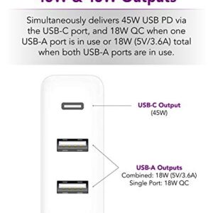 ZMI zPower 3-Port Travel Charger with 25W PPS Support: 45W USB-C PD and 18W-Split Dual USB-A Wall Charger (White) [Note: This is Not a 45W PPS Charger for Galaxy Note10+]