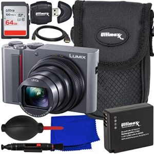 Ultimaxx Essential Panasonic Lumix TZ220D Digital Camera Bundle (Silver) - Includes: 64GB Ultra SDXC, Replacement Battery (1200mAh), Camera Case, High-Speed Memory Card Reader & More (13pc Bundle)