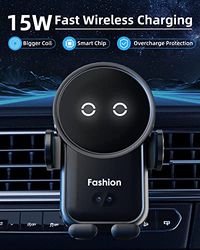 Wireless Car Charger iPhone with Vent Clip,15W Fast Charging Kharly Car Phone Charger Holder,Smart Sensor Auto-Clamping Fashion Phone Holder Mount for Car for iPhone 14 Pro/13 Samsung etc