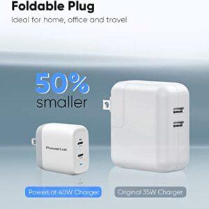 PowerLot USB C Wall Charge PD3.0 2-Port 40W Power Brick GaN Charger, 20W USB C Block for iPhone 14/14 Pro/14 Pro Max/14 Plus, iPhone 13/13 Pro, iPhone 12/12 Pro, MacBook Air, iPad Pro, iPad Air