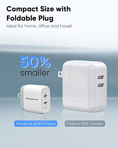 PowerLot USB C Wall Charge PD3.0 2-Port 40W Power Brick GaN Charger, 20W USB C Block for iPhone 14/14 Pro/14 Pro Max/14 Plus, iPhone 13/13 Pro, iPhone 12/12 Pro, MacBook Air, iPad Pro, iPad Air