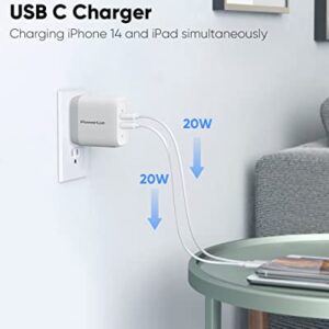 PowerLot USB C Wall Charge PD3.0 2-Port 40W Power Brick GaN Charger, 20W USB C Block for iPhone 14/14 Pro/14 Pro Max/14 Plus, iPhone 13/13 Pro, iPhone 12/12 Pro, MacBook Air, iPad Pro, iPad Air