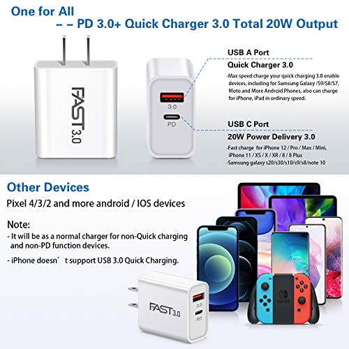 20W USB C Fast Charger[ 4-Pack] iSeekerKit Dual Port PD Power Delivery + Fast Charger 3.0 Wall Charger Block Compatible for iPhone14 13/12/Pro Max Mini XS/XR/X, 8/7/6, Pad Pro,Samsung Galaxy, Pixel