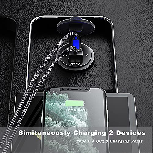 GemCoo 12V USB Charger, PD Type C Car Charger Socket and QC 3.0 Dual USB Charger Socket 63W, Waterproof Power Outlet Fast Charge for Motorcycle Marine Boat RV ATV (Type C+ QC3.0(G))