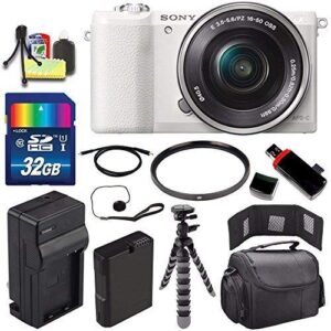 sony alpha a5100 mirrorless digital camera with 16-50mm lens (white) + battery + charger + 32gb bundle 2 – international version (no warranty)