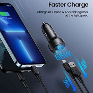 INIU USB C Car Charger, 66W Total [USB C+USB A] Car Charger Adapter with PD & QC, Fast Charging All Metal Tiny Car Phone Charger for iPhone 14 13 12 11 X Pro Samsung S21 Pixel iPad MacBook Air Tablet