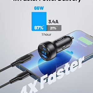 INIU USB C Car Charger, 66W Total [USB C+USB A] Car Charger Adapter with PD & QC, Fast Charging All Metal Tiny Car Phone Charger for iPhone 14 13 12 11 X Pro Samsung S21 Pixel iPad MacBook Air Tablet