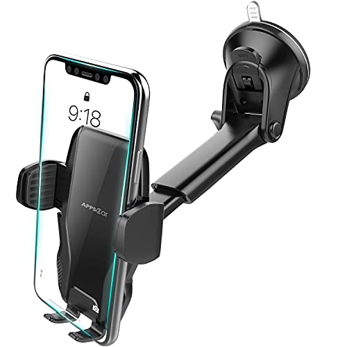 APPS2Car Car Phone Holder Mount, Universal Dashboard Windshield Phone Mount for Car, Sturdy Suction Cup Phone Holder with Strong Sticky Gel, Compatible with iPhone, Samsung and All 4-7 inch Phones