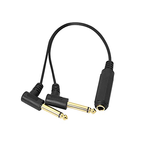 1/4 inch Splitter 6.35mm TRS Stereo Female to 90 Degree Dual 6.35mm Mono TS Male AUX Adiuo Y Splitter Cable for Studios Pro Sound & DJ's 11inch