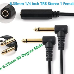 1/4 inch Splitter 6.35mm TRS Stereo Female to 90 Degree Dual 6.35mm Mono TS Male AUX Adiuo Y Splitter Cable for Studios Pro Sound & DJ's 11inch