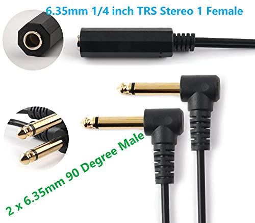 1/4 inch Splitter 6.35mm TRS Stereo Female to 90 Degree Dual 6.35mm Mono TS Male AUX Adiuo Y Splitter Cable for Studios Pro Sound & DJ's 11inch