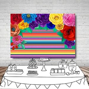 MEHOFOND 7x5ft Mexican Theme Striped Paper Flowers Background Fiesta Cinco De Mayo Party Table Banner Decor Photography Props Photo Booth Backdrop Supplies