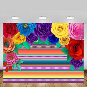 MEHOFOND 7x5ft Mexican Theme Striped Paper Flowers Background Fiesta Cinco De Mayo Party Table Banner Decor Photography Props Photo Booth Backdrop Supplies