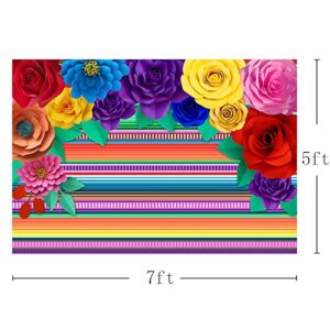 MEHOFOND 7x5ft Mexican Theme Striped Paper Flowers Background Fiesta Cinco De Mayo Party Table Banner Decor Photography Props Photo Booth Backdrop Supplies