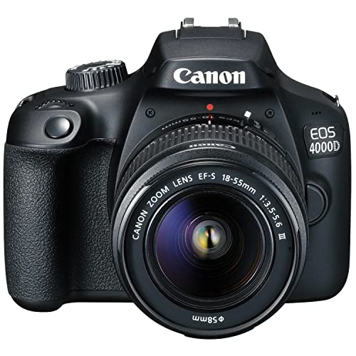 Canon EOS 4000D (Rebel T100) DSLR Camera w/EF-S 18-55mm F/3.5-5.6 Lens + EF 75-300 Lens + Case + Sandisk 64GB Memory Card + 3pc Filter Kit + Tripod + Card Reader + Cleaning Kit (Intl Model) (Renewed)