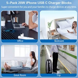 USB C Wall Charger, 20W PD Power Adapter Charging Block, iSeekerKit 5 Pack Fast C Charger Compatible with iPhone14 13 12 11 Pro/Pro Max SE/X/XS, Pad Pro, Galaxy S20 S10 S9 A01 A11,Pixel 5 4a 3a Black