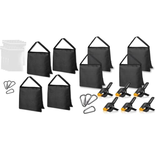 Emart Heavy Duty Sandbag Photo Studio Weight Bag 8 Pack with 6 Packs of 4.5 inch Heavy Duty Spring Clamps