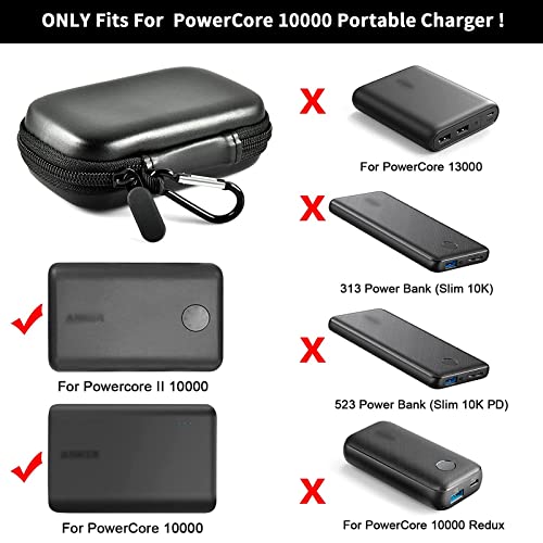 Case Comaptible with Anker for PowerCore 10000 Portable Charger 10000mAh Power Bank Ultra-Compact Battery Pack. External Batteries Bank Storage Holder Bag with Pocket & Carabiner (Box Only)- Black