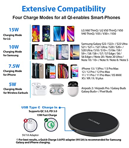 Wireless Charger for Samsung Galaxy S23/S23 Ultra/S22/S22 Ultra/S22+/S21/S21+/S20/S20+/S10/S10+/S9/S9+/S8/S7/S6/Note 20, Wireless Charging Pad Compatible with iPhone 14/13/12/11. (No AC Adapter)