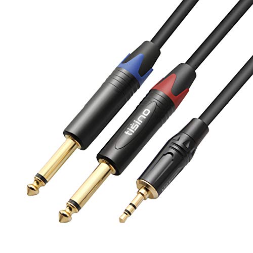 TISINO 1/8 to 1/4 Stereo Cable, 1/8 Inch TRS Stereo to Dual 1/4 inch TS Mono Y-Splitter Cable 3.5mm Aux Mini Jack to Jack Breakout Cord - 10 feet