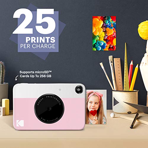 KODAK Printomatic Digital Instant Print Camera - Full Color Prints On ZINK 2x3" Sticky-Backed Photo Paper (Pink) Print Memories Instantly