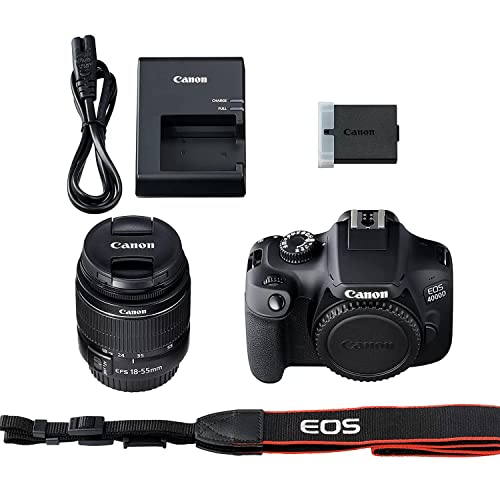 Canon EOS 4000D (Rebel T100) DSLR Camera w/18-55mm F/3.5-5.6 Zoom Lens + 75-300mm F/4-5.6 III Lens + 2X 64GB Memory + Hood + Case + Filters + Tripod + More (35pc Bundle)