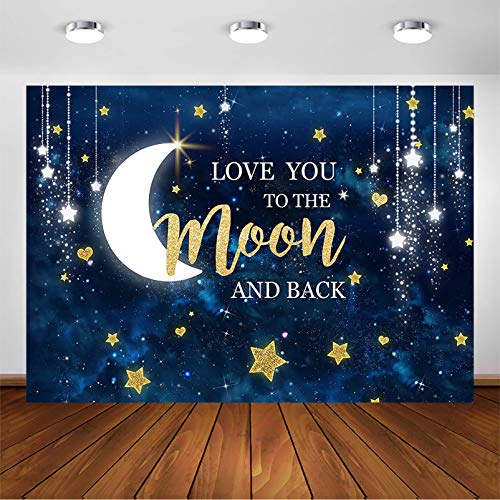 Avezano Love You to The Moon and Back Backdrop for Baby Shower Birthday Party Decoration Sky Moon Gold Stars Twinkle Twinkle Little Star Gender Reveal Photography Background (7x5ft)