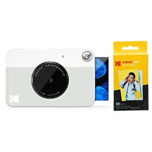 kodak printomatic digital instant print camera (grey) with kodak 2ʺx3ʺ premium zink photo paper (50 sheets)