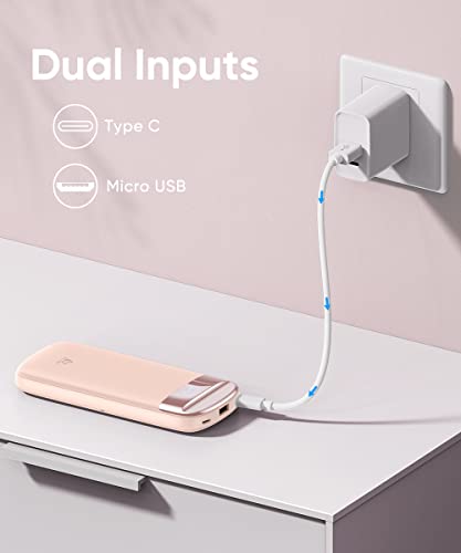 Portable Charger with Built in Cables, 10000mAh USB C iPhone Power Bank, Type C Backup External Battery Pack with 3 Outputs LED Display Compatible with iPhone, Galaxy, Android CellPhones (Pink)