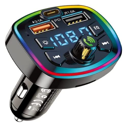 MJHA Bluetooth FM Transmitter for Car - Cigarette Lighter Aux Port Bluetooth Car Adapter & MP3 Player - A Multi-Function Smart Adaptor with Radio Transmitter & USB PD Fast Charging Port