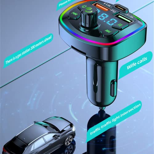 MJHA Bluetooth FM Transmitter for Car - Cigarette Lighter Aux Port Bluetooth Car Adapter & MP3 Player - A Multi-Function Smart Adaptor with Radio Transmitter & USB PD Fast Charging Port