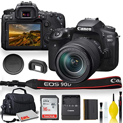 Canon EOS 90D DSLR Camera with 18-135mm Lens with Padded Case, Memory Card, and More - Starter Bundle Set -(International Model) (Renewed)